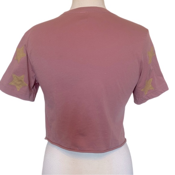 Tops | Hand Painted Pink With Gold Stars Crop Top | Poshmark